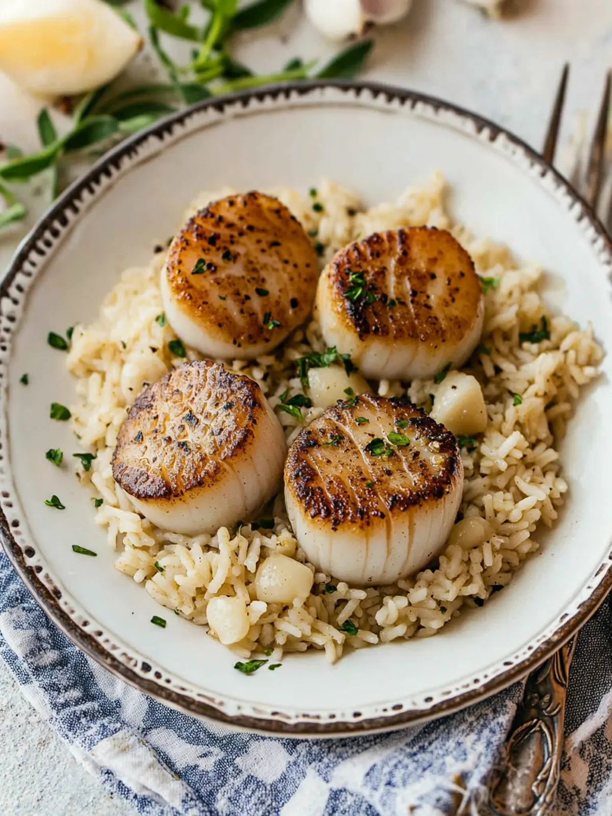 Ultimate Sage Butter Scallops with Delicious Brie & Garlic Basmati
